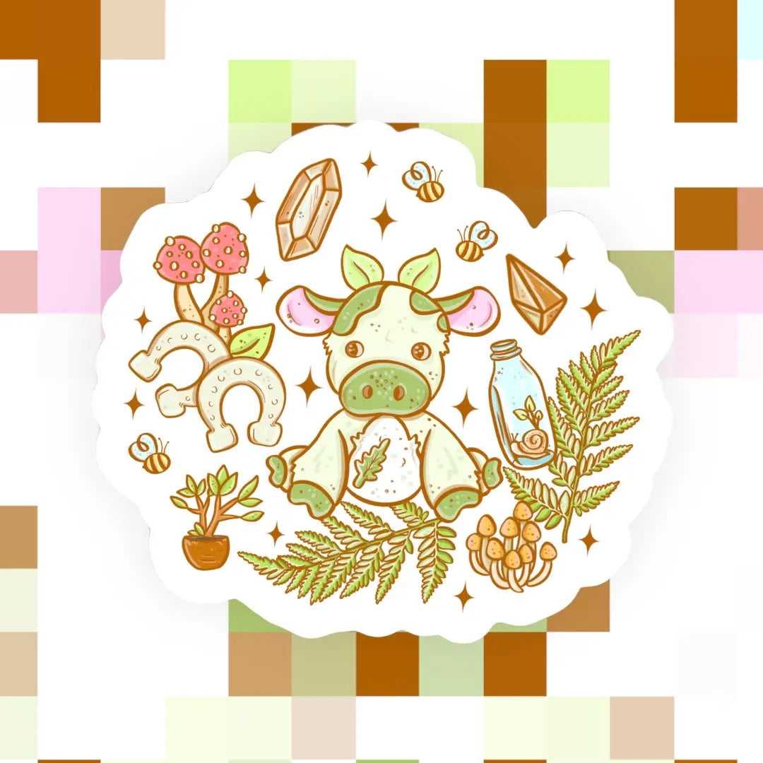 Cottagecore Cow Sticker – Habitat Plants + Coffee